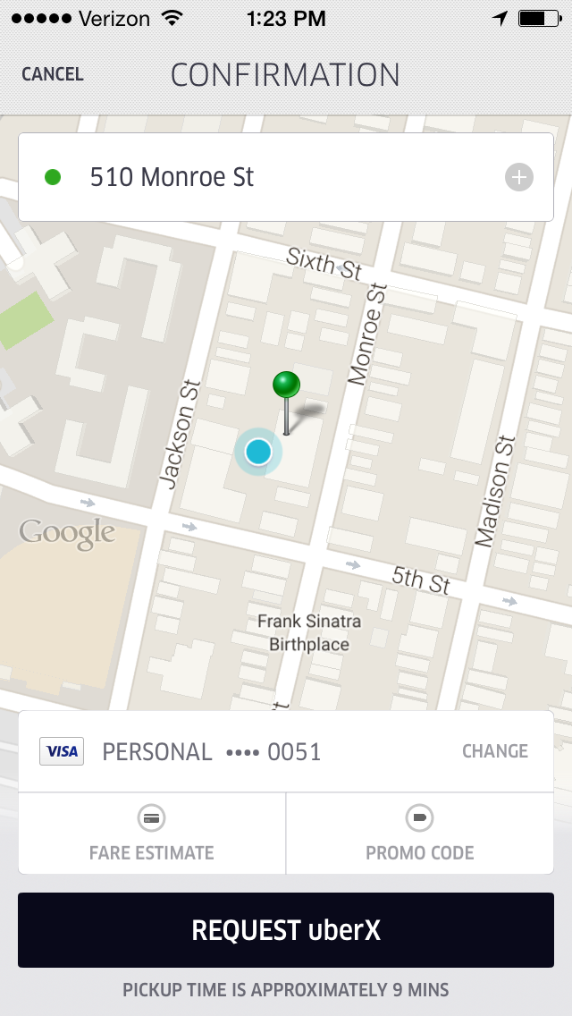 Uber iOS Application, Version 2.58 (Good Design) – IXD@Pratt