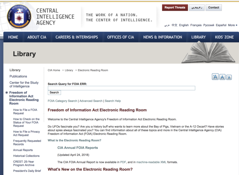 Design Critique: The FOIA Electronic Reading Room of the CIA [website ...