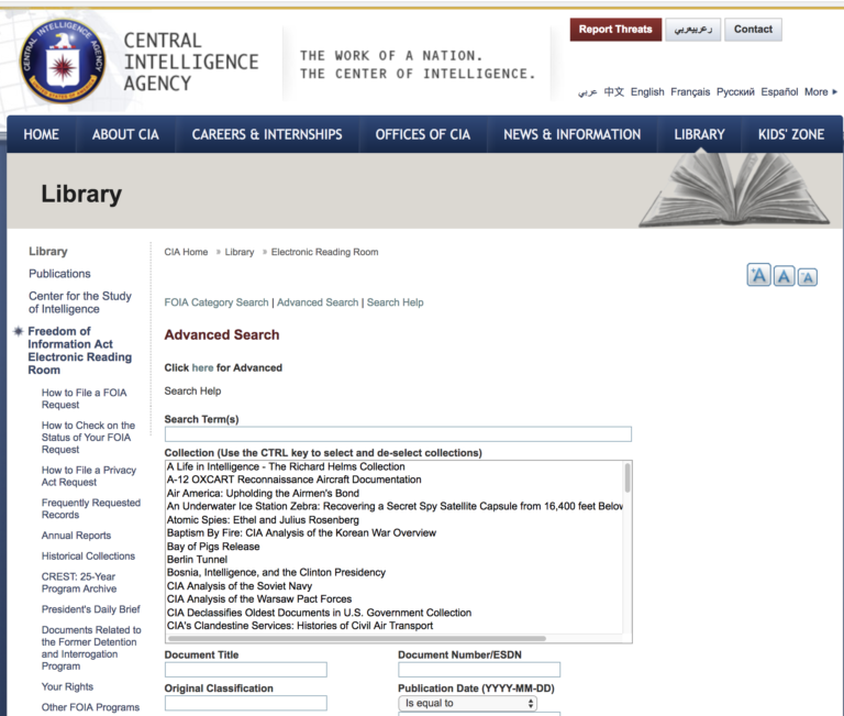 Design Critique: The FOIA Electronic Reading Room of the CIA [website ...